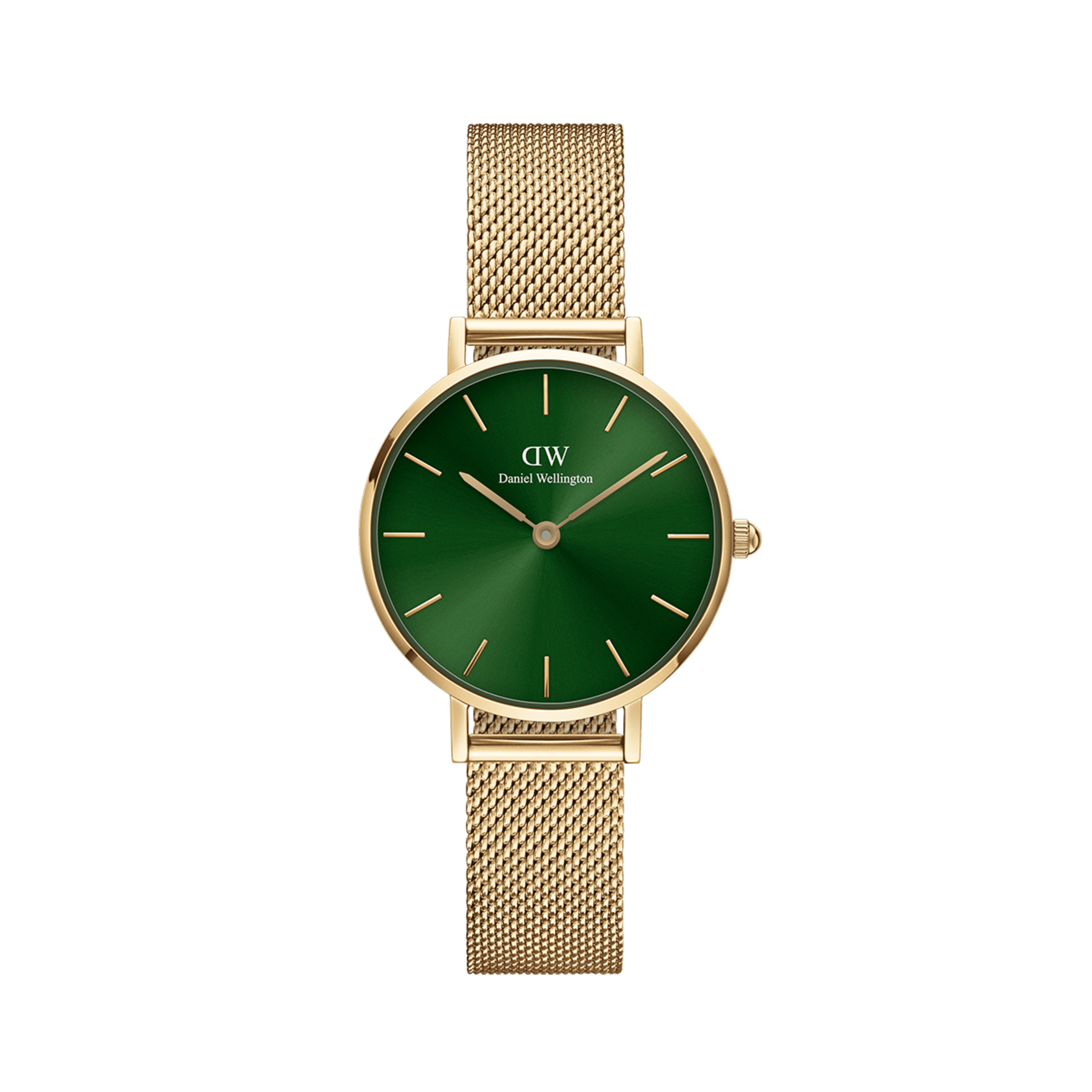 Petite - Gold mesh watch with green dial 28mm | DW