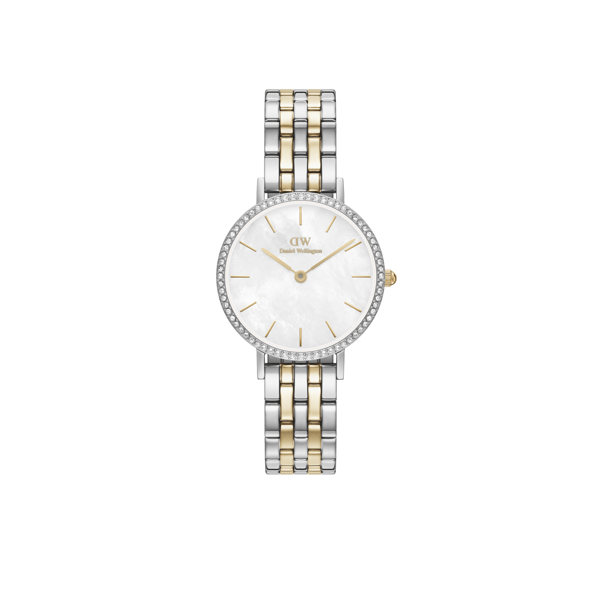 Petite Bezel white MOP watch - with gold & silver strap | DW